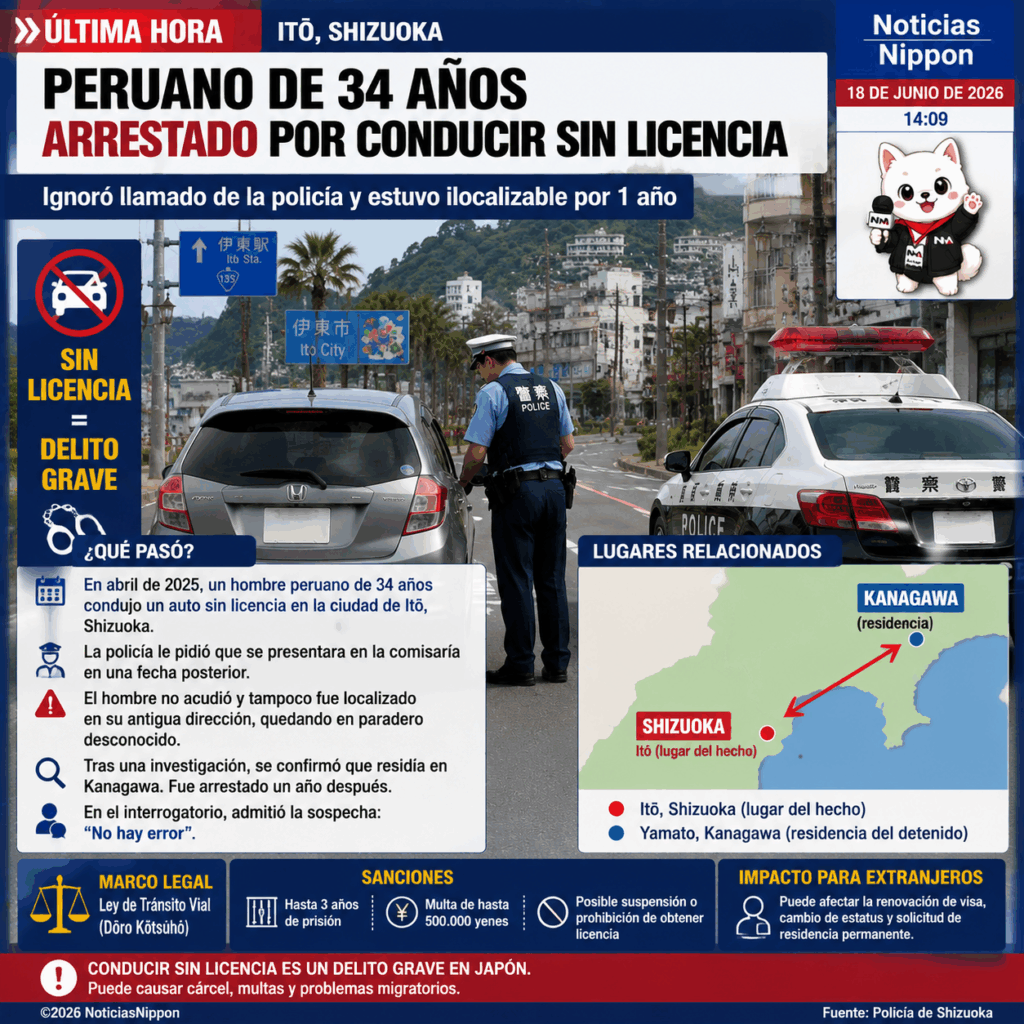 [gaikokujin] detenido por conducir sin licencia – Noticias Nippon